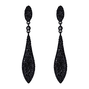 EVER FAITH Women's Austrian Crystal Double Waterdrop Pierced Dangle Earrings Jet Color Black-Tone