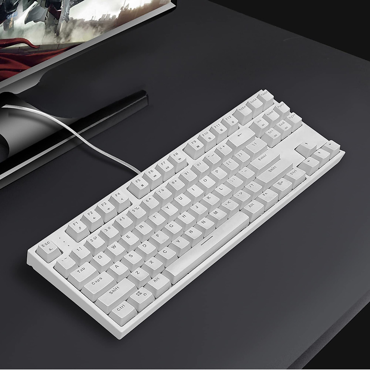 SUPUR NEWLING Wired Gaming Keyboard, RGB Backlit USB Rechargeable Ergonomic Design, TKL Mechanical Keyboard Red Switch Keyboards for Mac/Laptop Window 7/8/10 (White, 87 Keys)