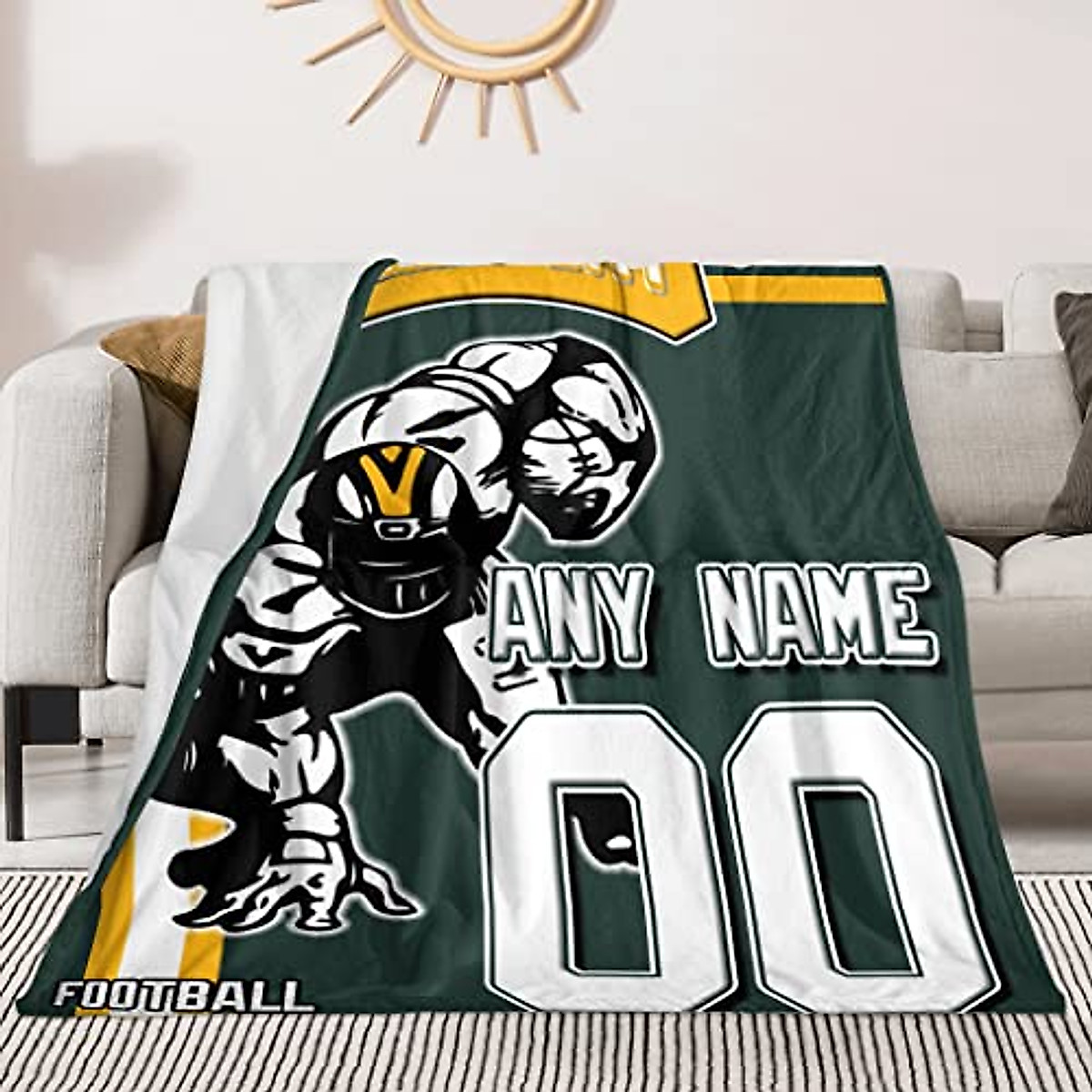 Green Bay Throw Blanket Thickened Custom Any Name and Number for Men Women Youth Gifts, 80 x 60 inch