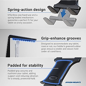 ARKON Mounts - Heavy Duty Tablet Holder with Clamp Stand | Tablet Mount for Mic Stand, Bed, Desk | 360° Adjustability | Stable and Durable iPad Stand | Fits iPad, Google, Samsung Galaxy and more