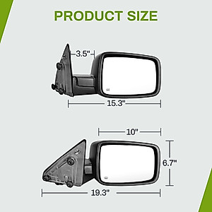 AUTOSAVER88 Towing Mirror Compatible with Dodge Ram 2009-2018 Full Size Right and Left Side Power Heated Non-Towing W/Signal and Puddle Light Folding Wing Mirror