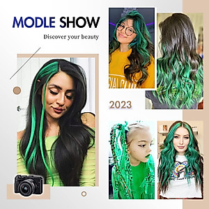 FESHFEN Green Clip in Hair Extensions Colored Hair Extension 10 PCS Highlight Hair Piece Straight Clip in Hairpieces for Women Christmas 22 inch