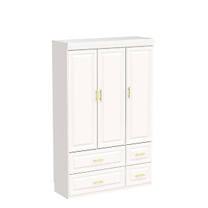 AIEGLE 3-Door Armoire Wardrobe Closet with Drawers, White Coat Closet with Doors, Modern Tall Wardrobe Cabinet Closet with Hanging Rod for Bedroom, Freestanding, White, 20.6" D x 47.2" W x 74.2" H