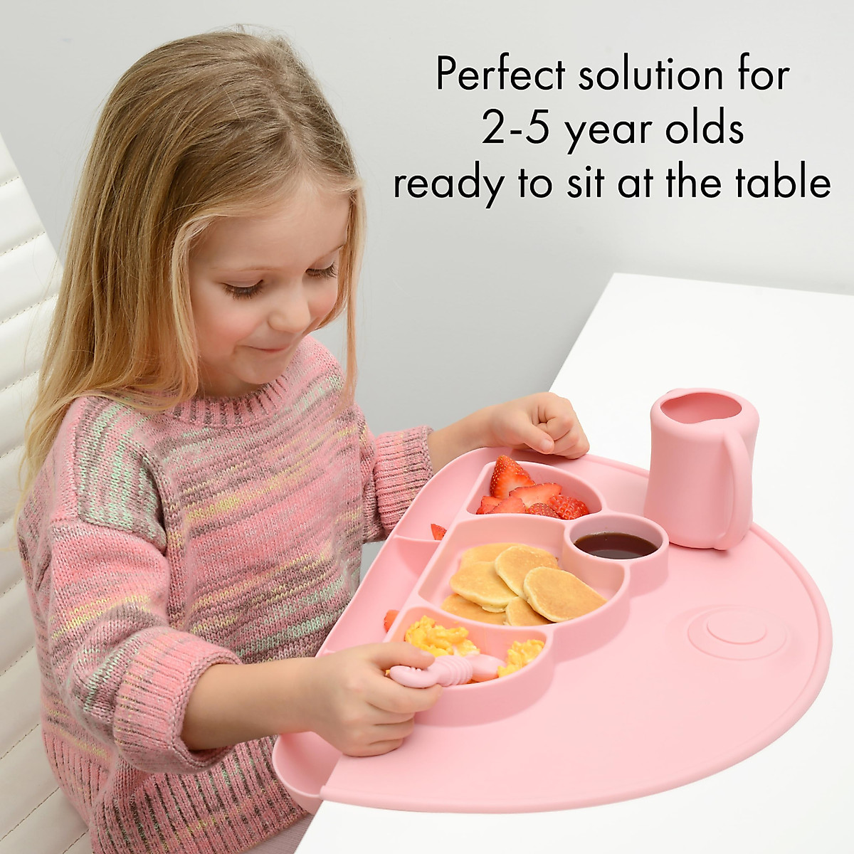 PrimaStella Unbreakable Silicone Platemat - Divided Toddler Plate, Placemat and Food Catcher All-in-one (Slate Blue)
