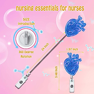 ANDGING Blue Cardiac Heart Badge Reel Holder Retractable Badge Clips Funny Cute Cardiology Nursing Badge Reels Retractable for Nurses Medical Badge Glitter RN LPN CNA ID Card Office Accessories