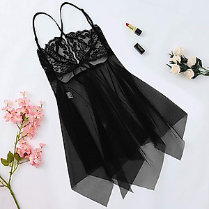 Toxz New Women Sexy Lingerie Screen Perspective Backless Sling Lace Underwear Pajamas,Chemise Teddy Babydoll,Deep V Sheer Perspective Floral Embroidered