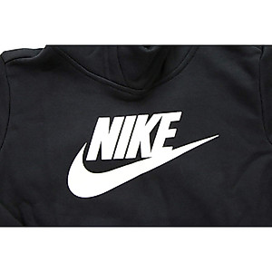Nike Girls NSW Pullover Hoodie (Black/White, Medium)