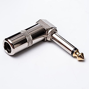 HUASEN TS Mono Plug,1/4" 90 Degree Right Angle Plug, 6.35mm Heavy Duty TS Mono Male Solder Type Jack Connector for DJ Mixer Speaker Cables Guitar Cables Microphone Cables (Right Angle TS Plug)