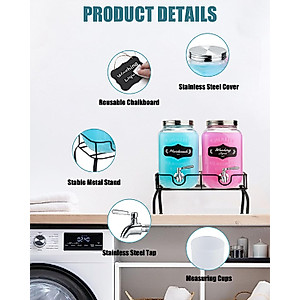 Liquid Laundry Detergent Dispenser, Ann Bully[2 Pack] 1-Gallon Glass Drink Beverage Dispenser with Stand & Lid & Stainless Steel Spigot, Mason Jar Drink Dispensers for Parties, Picnics, BBQ, Weddings