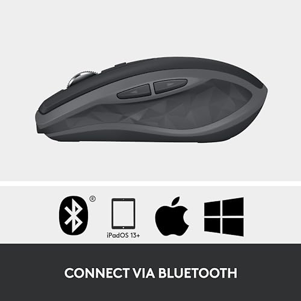 Logitech MX Anywhere 2S Wireless Mouse Use On Any Surface, Hyper-Fast Scrolling, Rechargeable, Control Up to 3 Apple Mac and Windows Computers and Laptops (Bluetooth or USB), Graphite