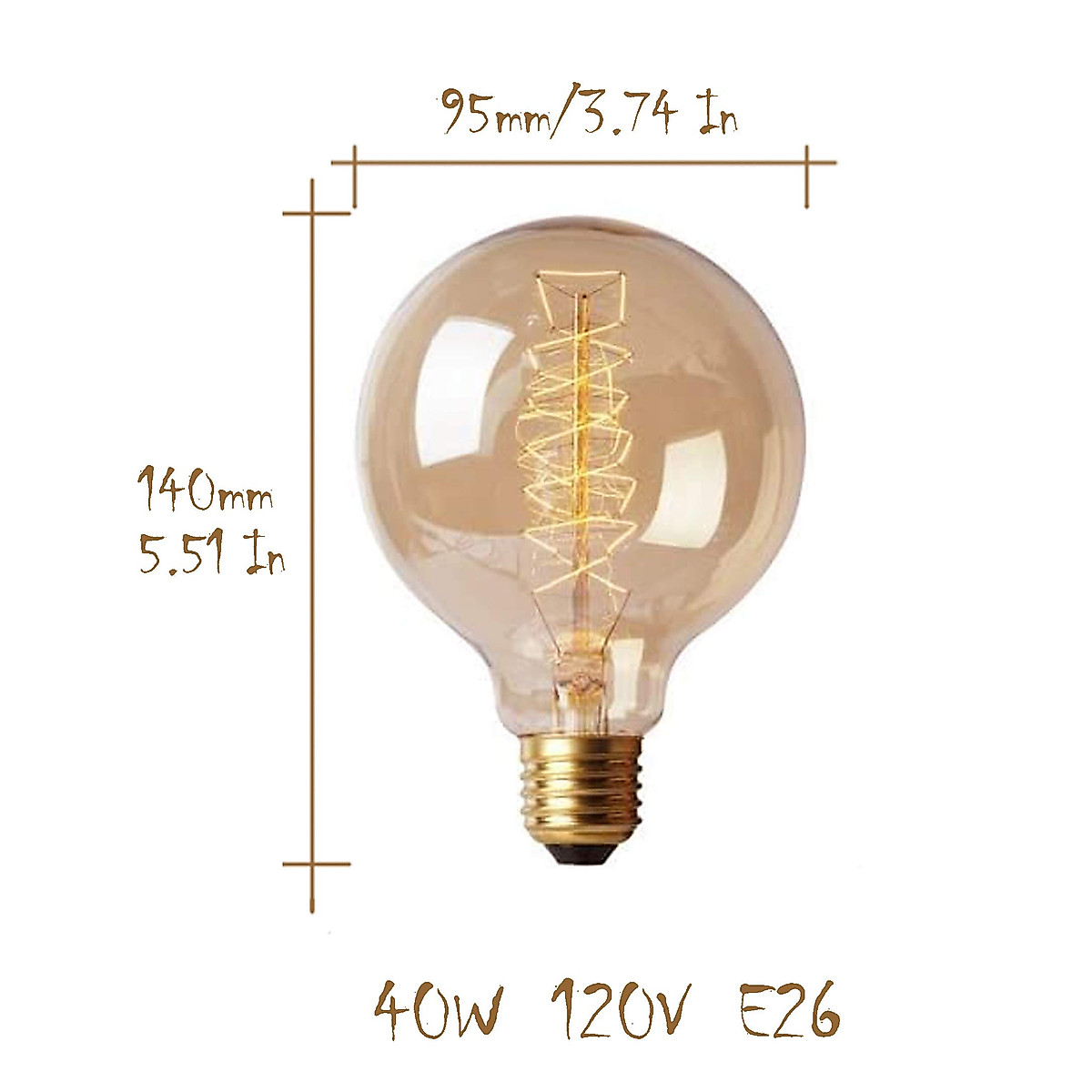 CTKcom G30 Edison Globe Bulbs (2 Pack)- G95 E27 Antique Incandescent Bulb 40W Equivalent Warm White Lamps,Spiral Tungsten,for Loft Coffee Bar Restaurant Kitchen Lights
