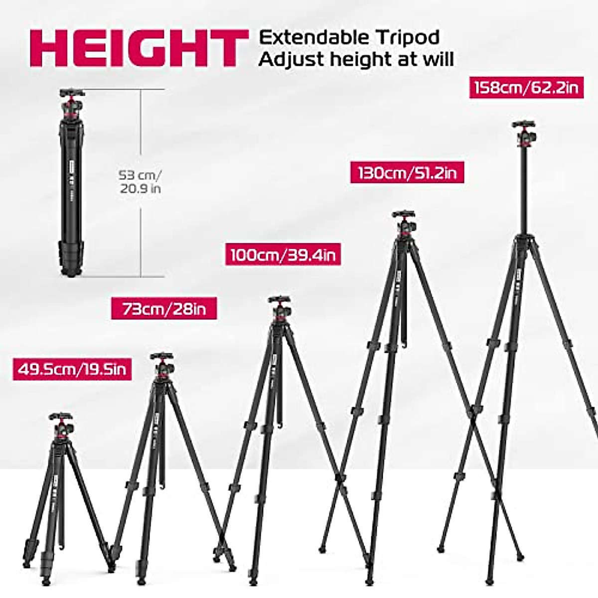 ULANZI MT-55 Ombra Travel Tripod, 62.2" Professional Camera Video Tripod, Aluminum Tripod W/ 360° Ball Head&Quick Release Plate, Max Load 17.6 LB for Nikon Canon DSLR Camcorder, Phone Holder Included
