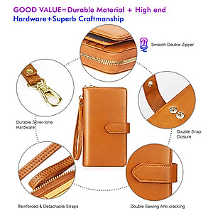 nuoku Wallet for Women RFID Blocking Credit Card Holder with Large Capacity Leather Wristlet (Brown)