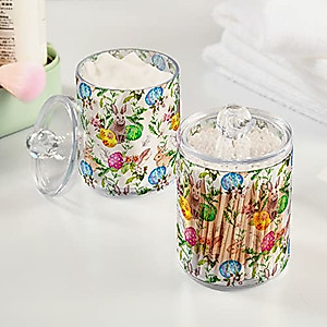 senya Clear Plastic Jars Cotton Swabs Cans, Easter Bunny Eggs in Grass Flowers Bathroom Canisters Storage Organizer with Lids 2PCs Set for Cotton Ball, Cotton Swab, flossers, Hair Bands