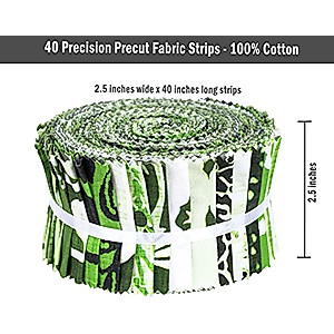 Soimoi 40Pcs Block Print Cotton Precut Fabrics for Quilting Craft Strips 2.5x42inches Jelly Roll - Green