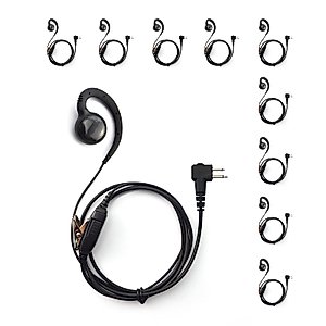 PROMAXPOWER [10-Pack] 1-Wire C-Shape Swivel Earpiece Headset with PTT Button Mic for Motorola Two-Way Radio Walkie Talkies CP110, CP150, CP200, CLS1110, CLS1410, EP450, GP308, RDM2070D