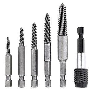 YUENTOEN Stripped Screw Extractor - 5pcs HSS Easy Out Broken Bolt Extractor Kit with Extension Screw Holder, Damaged Bolt Water Pipe Remover Set Power Drill Bit Tool for Screw or Bolt 1/8 to 3/4 inch