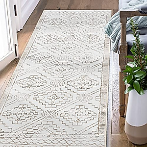 jinchan Runner Rug 2x6 Area Rug Hallway Moroccan Rug Taupe Foldable Thin Rug Modern Geometric Accent Rug Contemporary Soft Rug Indoor Non Slip Gray Carpet Kitchen Living Room Bedroom Dining Room