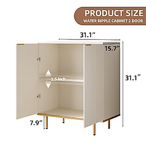 Fluted Sideboard Cabinet, Buffets & Sideboards, 2 Door Design, Elegant White Sideboard - Acceent Cabinet Ideal for Dining Room and Kitchen Storage 31.4 INCH