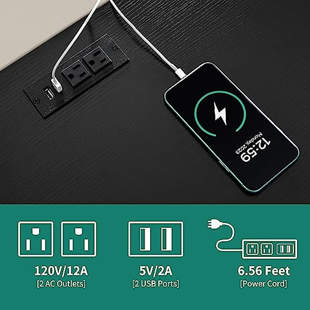 YITAHOME 55" Executive Desk and Lateral File Cabinet, 3 Drawers File Cabinet with Charging Station, L Shaped Desk Computer Desk Home Office Furniture Sets with Drawers & Storage Shelves, Walnut+Black