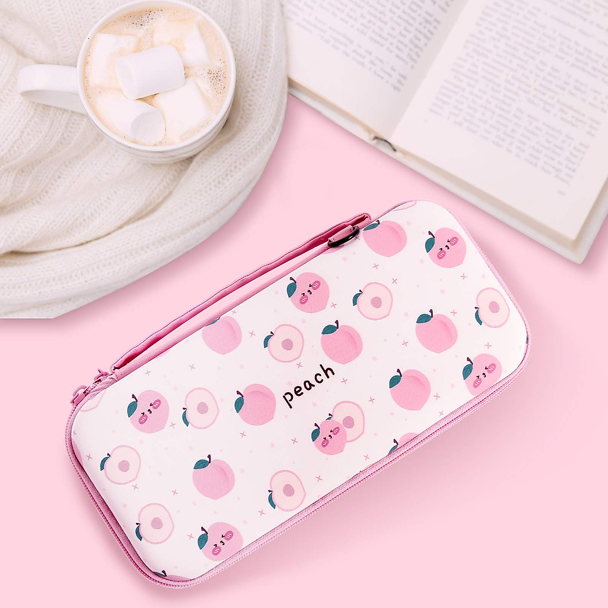 AOLDHYY Niclogi Carry Case for Nintendo Switch, Hard Shell Protective Cover Travel Carrying Bag with 12 Game Card Slots, Inner Storage Bag for Switch Console Controller & Game Accessories, Peach Pattern