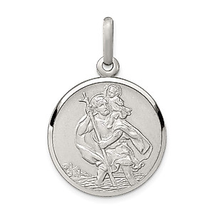 Solid 925 Sterling Silver Catholic Patron Saint Christopher Pendant Charm Round Medal - 35mm x 25mm
