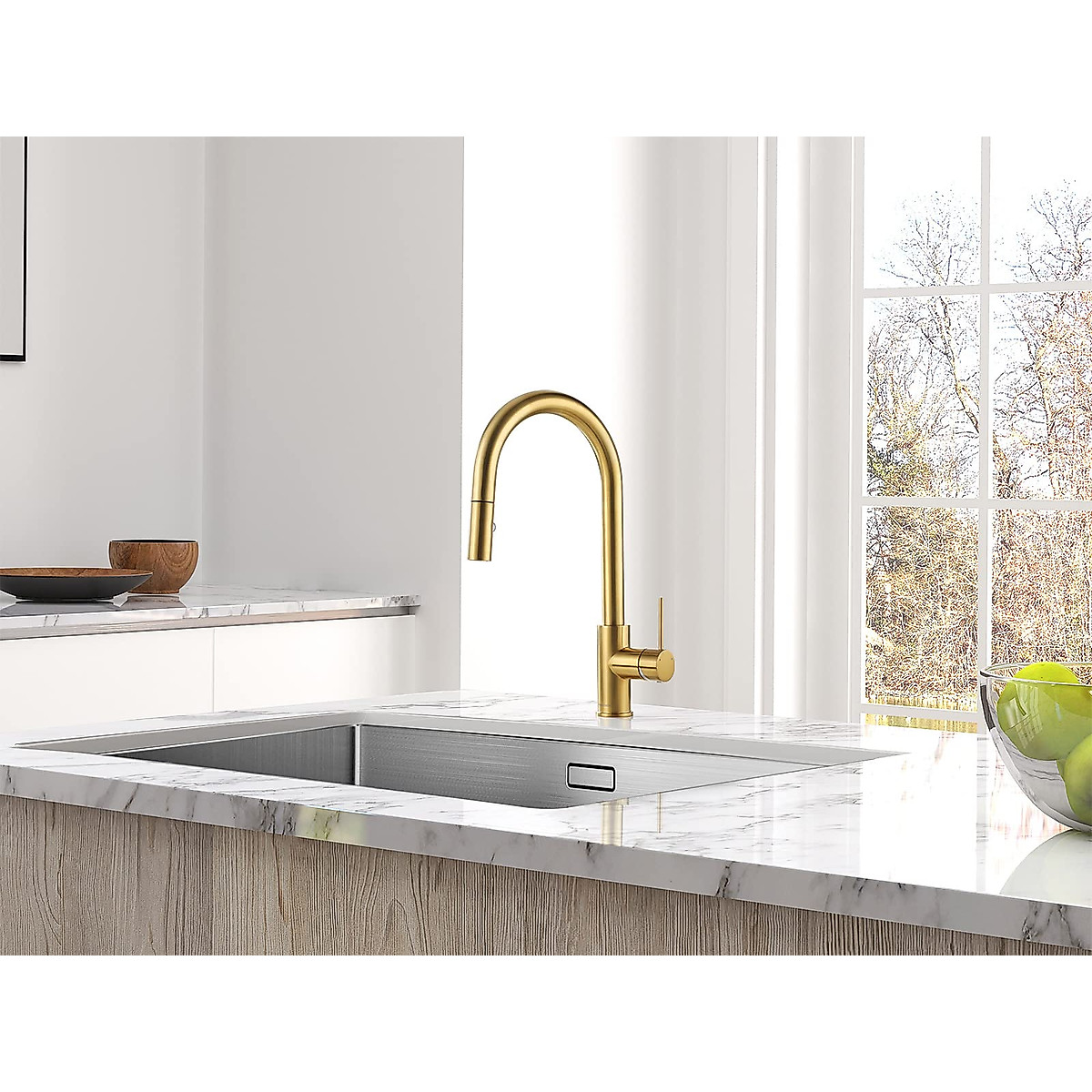 AguaStella AS60BG Brushed Gold Kitchen Sink Faucet with Pull Down Sprayer Single Handle