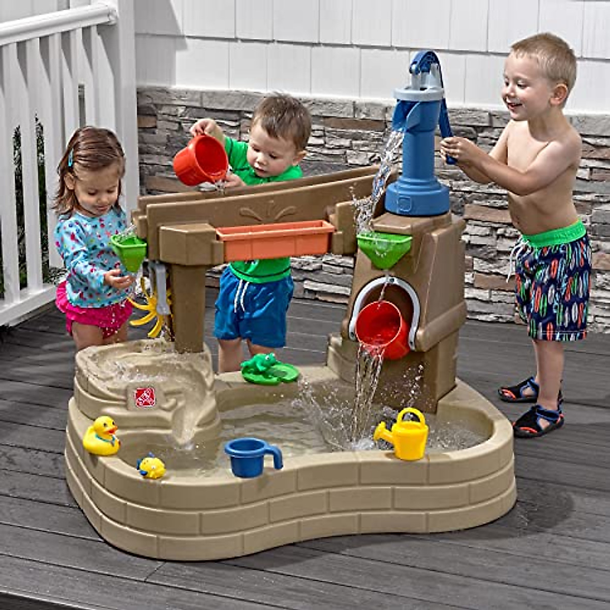 Step2 Pump & Splash Discovery Pond Water Table Outdoor Water Toy with Water Pump, Brown