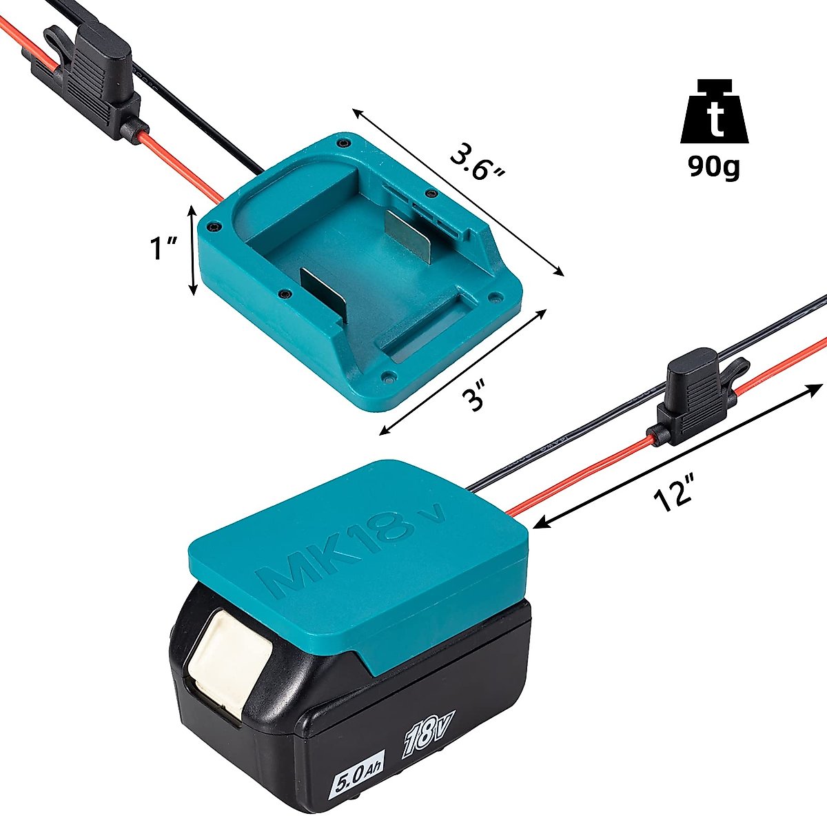 Power Wheel Adapter for Makita 18V Battery with Fuse & Switch & Wire terminals，Power Connector for Rc Car, Robotics, Rc Truck,DIY use, Work with for Makita BL1860 BL1850 BL1840 BL1830 Li-ion Battery