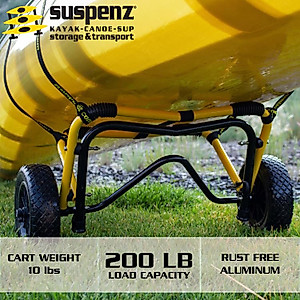 Suspenz Kayak Canoe Trailer Cart, Heavy Duty Kayak Transport Dolly with Airless Wheels, Yellow, 22-6699