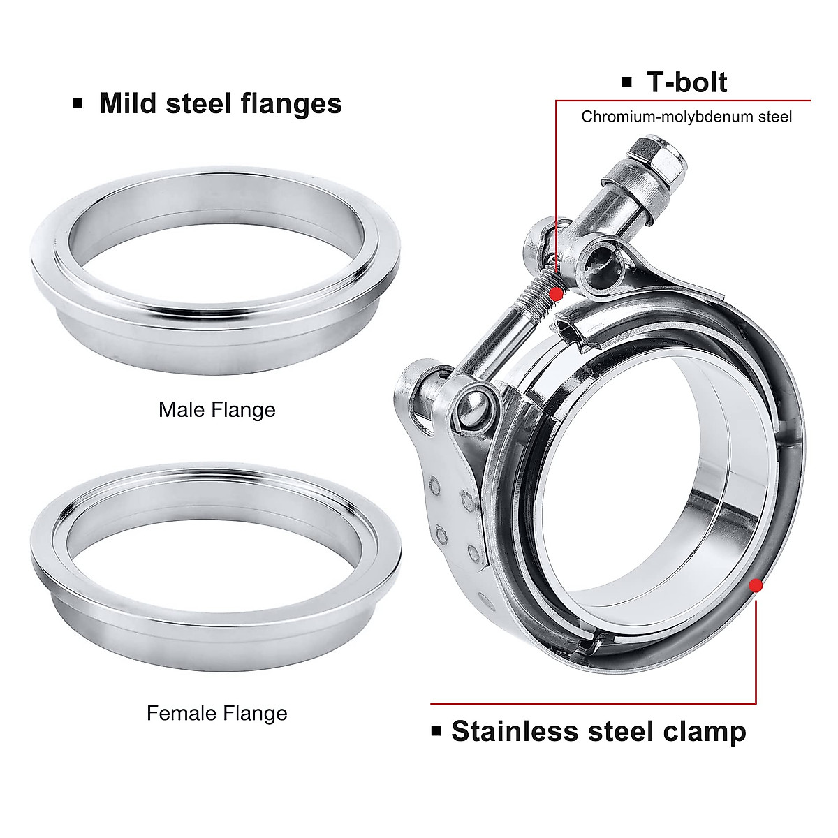 EVIL ENERGY 2.5 Inch V Band Clamp Stainless Steel with Flange Male Female Mild Steel 2PCS