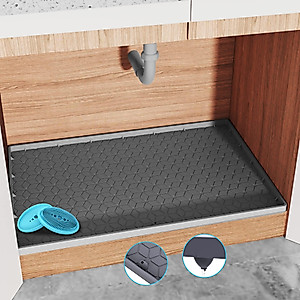 TALVADI Under Sink Mat - Under Sink Tray, 34"x22" Flexible Waterproof Silicone Under Sink Organizer with Drain Hole, Sink Cabinet Protector Mat for Kitchen & Bathroom