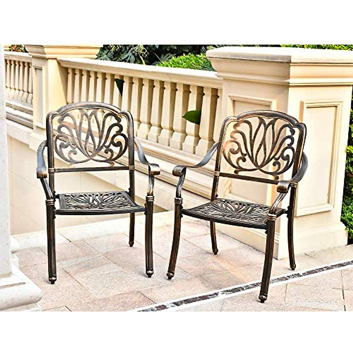 OKIDA 2 Piece Patio Bistro Chairs Outdoor Dining Chairs Set Cast Aluminum Chairs for Home Patio Garden Deck, Antique Bronze Finish