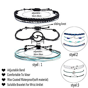 Long tiantian Wave Bracelets for Teen Girls Cute Boho Braided String Beach Ocean Bracelet for Women Summer Jewelry Gift (O)