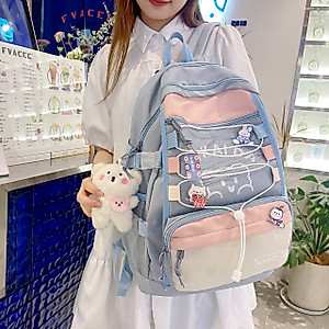 ZFOFLIK Japanese School Bag With Cute Kawaii backpacks Aesthetic Backpack and Preppy Backpack for Girls(blue)