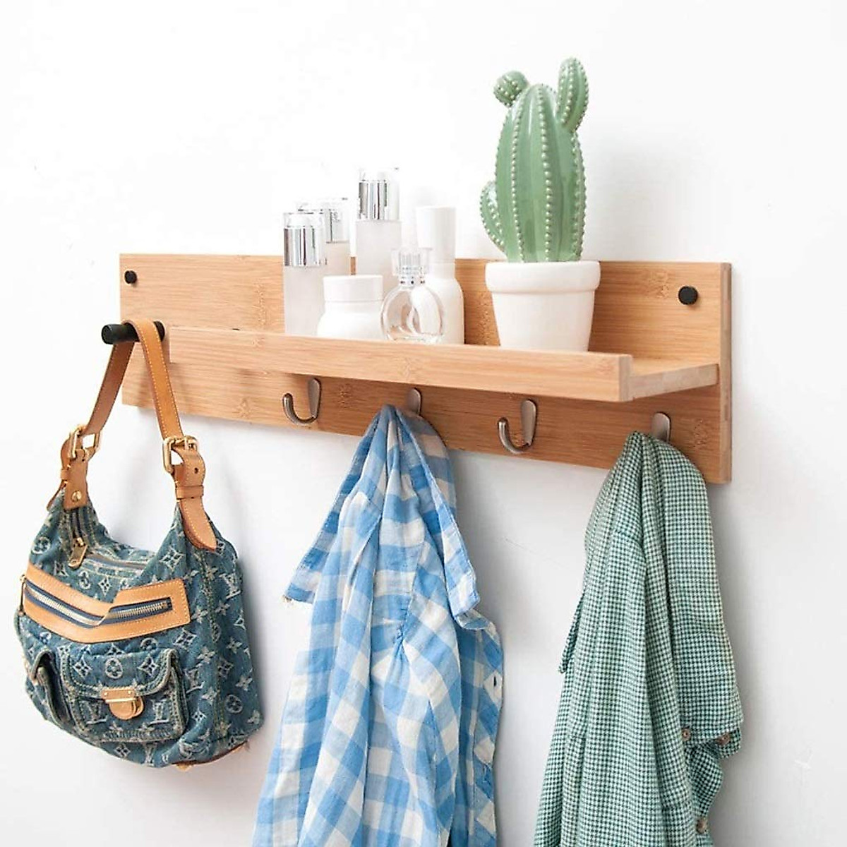 JJZXD Wall Mounted Shelf,Wooden Country Style,Entryway Shelf Rustic Hooks-Solid,Wood Hook