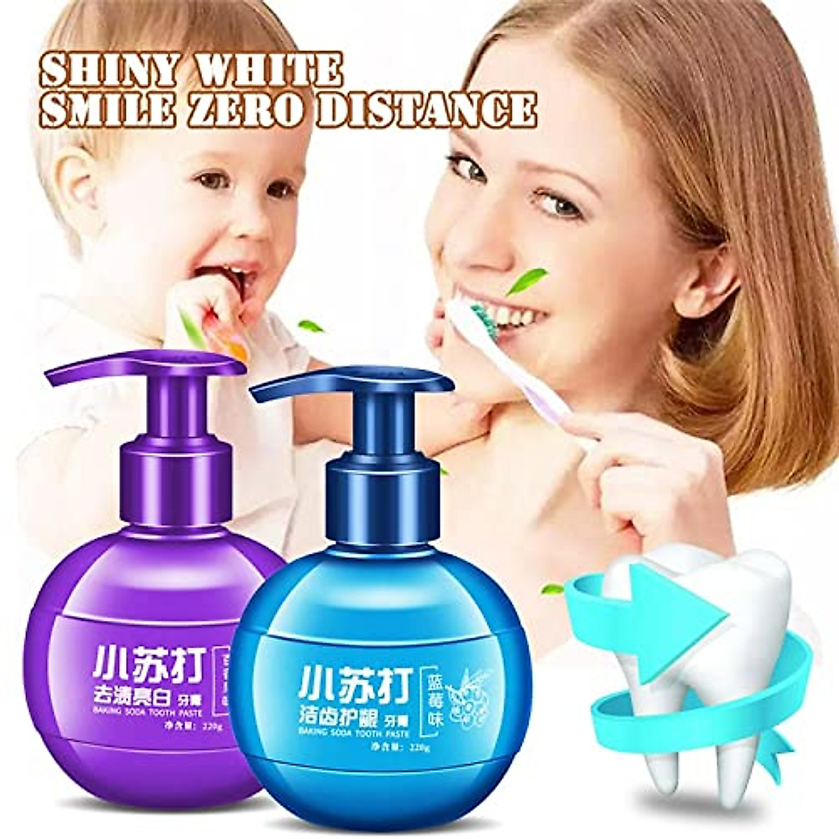 220g Instant Clean Intensive Stain Removal Whitening Toothpaste Baking Soda Blueberry Flavor Toothpaste Prevent Tooth Decay (Purple)