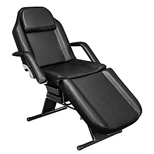 OmySalon Massage Salon Tattoo Chair Esthetician Bed with Beauty Basket, Professional Tattoo Table Salon Spa Equipment for Facial Spa Beauty Eyelash Extensions Barber Waxing Microblading,Black