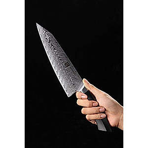 XINZUO Damascus Steel Chef Knife, 8.5 inch Kiritsuke Kitchen Knife Professional Forged Gyuto Cooking Knife, Military Grade G10 Handle with Magnetic Sheath -Feng Series