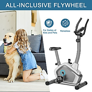 Goplus Indoor Magnetic Stationary Upright Cycling Bike, Exercise Bikes W/ 8-Level Resistance, All-inclusive Flywheel, LCD Monitor, Pad Holder, Gym Home Office Cardio Workout Fitness Bike Training