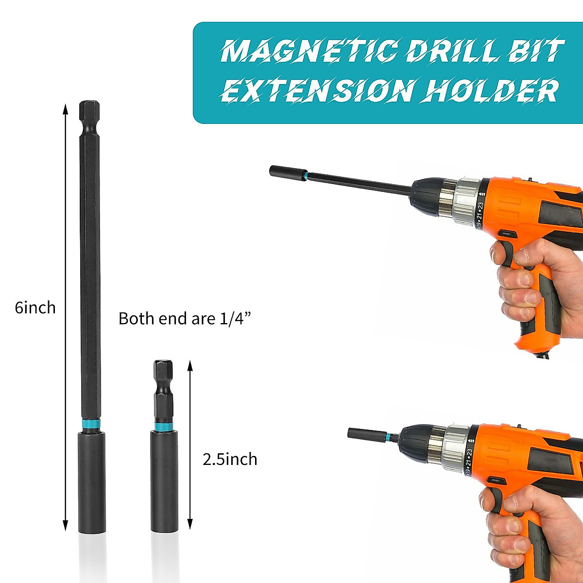 V2ine 10 Pcs Impact Driver Bit Adapter Set,5 PCS Strong Magnetic Screwdriver Bit Holder 2.4 Inch Extension + 6Inch Magnetic Screwdriver Bit Holder Extension + 3Pcs Socket Adapter Set With Tough Case