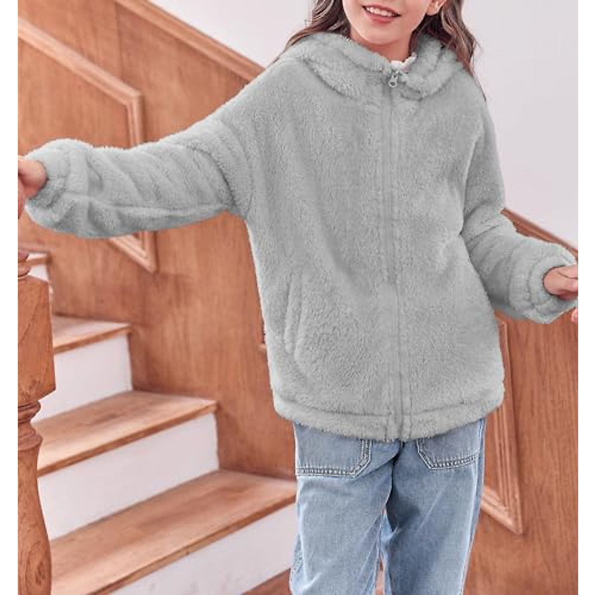 Haloumoning Girls' Outerwear Jackets Kids Soft Fleece Zip up Hoodie with Pockets 5-14 years