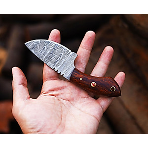 SSSI CRAFT Handmade Fixed Blade High Carbon Steel , Damascus Steel Hunting Knives ,EDC , Mini Neck , Survival and Pocket Knife For Men With Sheath