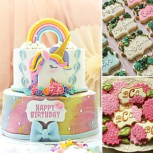 Crethinkaty 4PCS Plastic Bless Plaque Frame Pastry Biscuit Cookie Cutter Cake Fondant Cutters Mold Wedding Birthday Baby Party Baking（Style B）