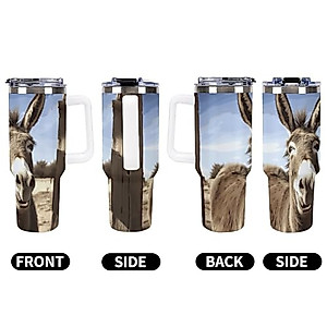 LLUTSNTH 40 Oz Vacuum Tumbler with White Handle Leakproof Insulated Tumbler Funny Donkey Stainless Steel Travel Mug with Lid And Straw Coffee Cup Cute Water Bottles Cup Holder Friendly