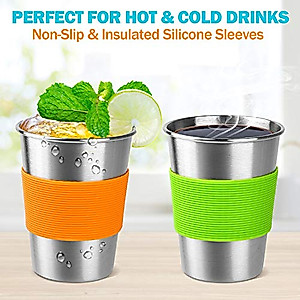 Kids Cups with Straw and Lid Spill Proof,4 Pack 12oz Stainless Steel Drinking Tumbler with Coasters,Unbreakable Water Glasses,BPA-Free Metal Sippy Mug for Toddler,Children,Adult, Indoor,Outdoor