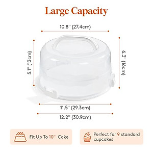 Lifewit Cake Carrier with Lid and Handle, Two Sided Cupcake Carrier Holder for 10” Cake or 9 Standard-Sized Cupcakes, Plastic Round Cake Transport Storage Container Stand for Pies and Cookies, White