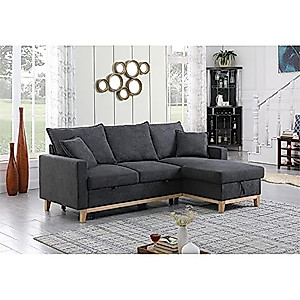 Lilola Home Colton Dark Gray Woven Reversible Sleeper Sectional Sofa with Storage Chaise