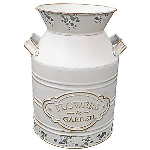 Soyizom Vintage Rustic Farmhouse Galvanized Metal Shabby Chic Flower Vase Watering Can Tin Jug French Style Bucket Pot Pitcher Flower Holder Vase with Handle for Kitchen Garden Decor —Large,9.8" H