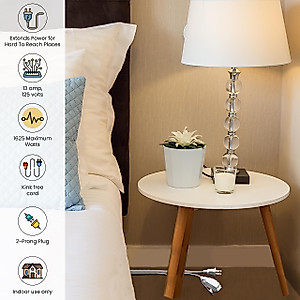 Go Green Power Inc. 20ft Household Extension Cord, White, 3 Outlets, 16/2, Indoor Use Only - Safe, Reliable, and Child-Safe Covers - Ideal for Everyday Electronics